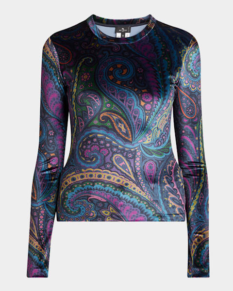 Etro Floral Jersey Long-Sleeve T-Shirt | Neiman Marcus