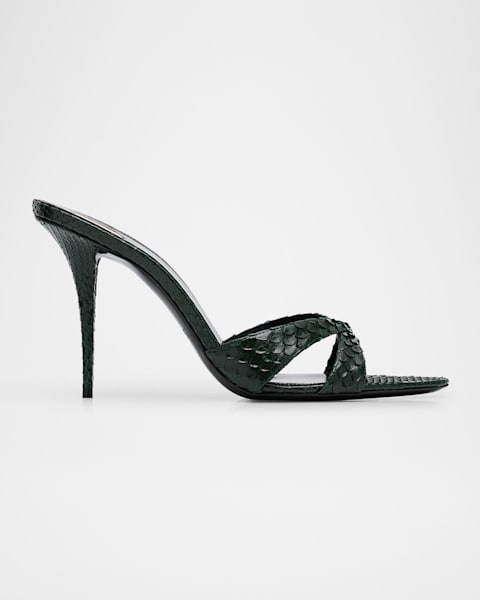 Saint Laurent Opyum YSL Logo-Heel Satin Slide Sandals | Neiman Marcus
