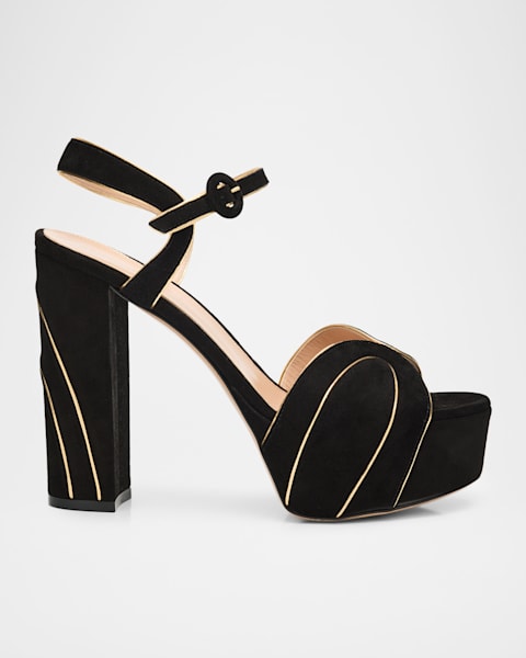 Prada Metallic Leather Ankle-Strap Platform Sandals | Neiman Marcus