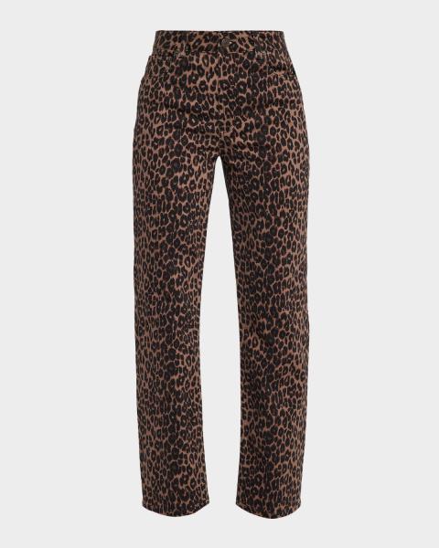 Ganni Betzy Leopard Cropped Bootcut Jeans | Neiman Marcus