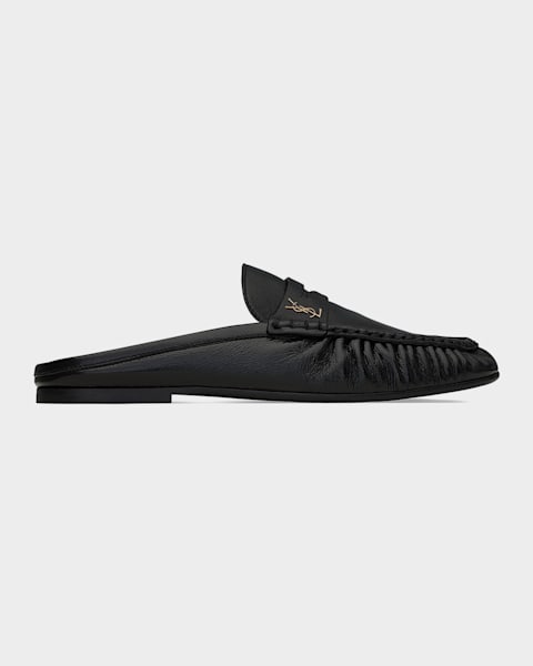 Saint Laurent Babylone YSL Ruched Leather Mule Sandals | Neiman Marcus