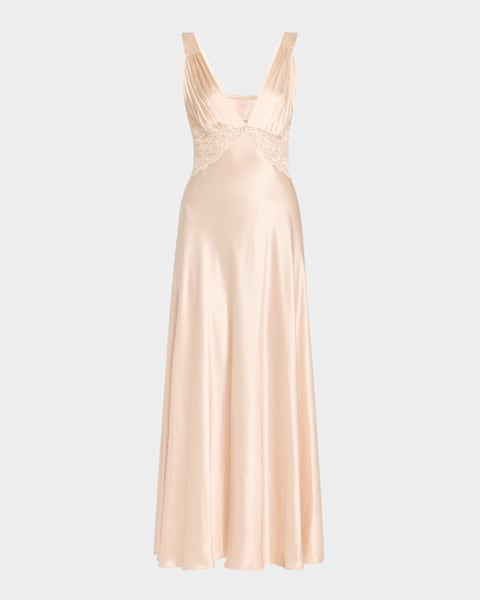Christine Lingerie Diva Low-Back Lace-Trim Silk Nightgown | Neiman Marcus