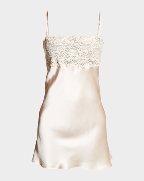 Christine Lingerie Bijoux Lace-Trim Silk Chemise | Neiman Marcus