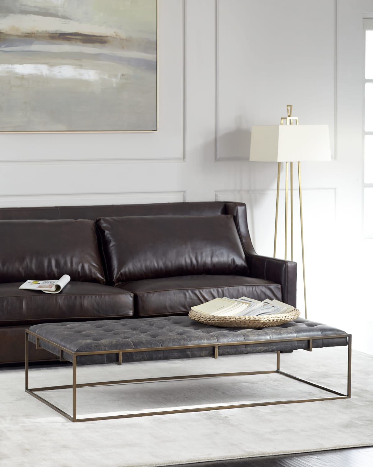 Four Hands Thompson Leather Tufted Coffee Table | Neiman Marcus