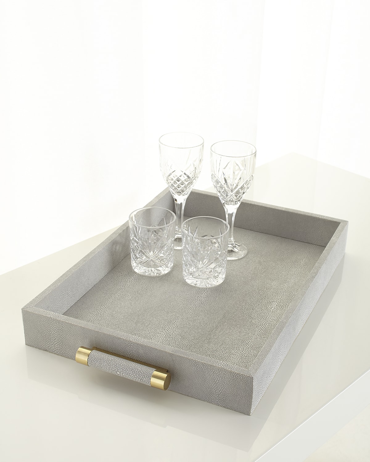 AERIN Modern Chocolate Faux-Shagreen Tray | Neiman Marcus