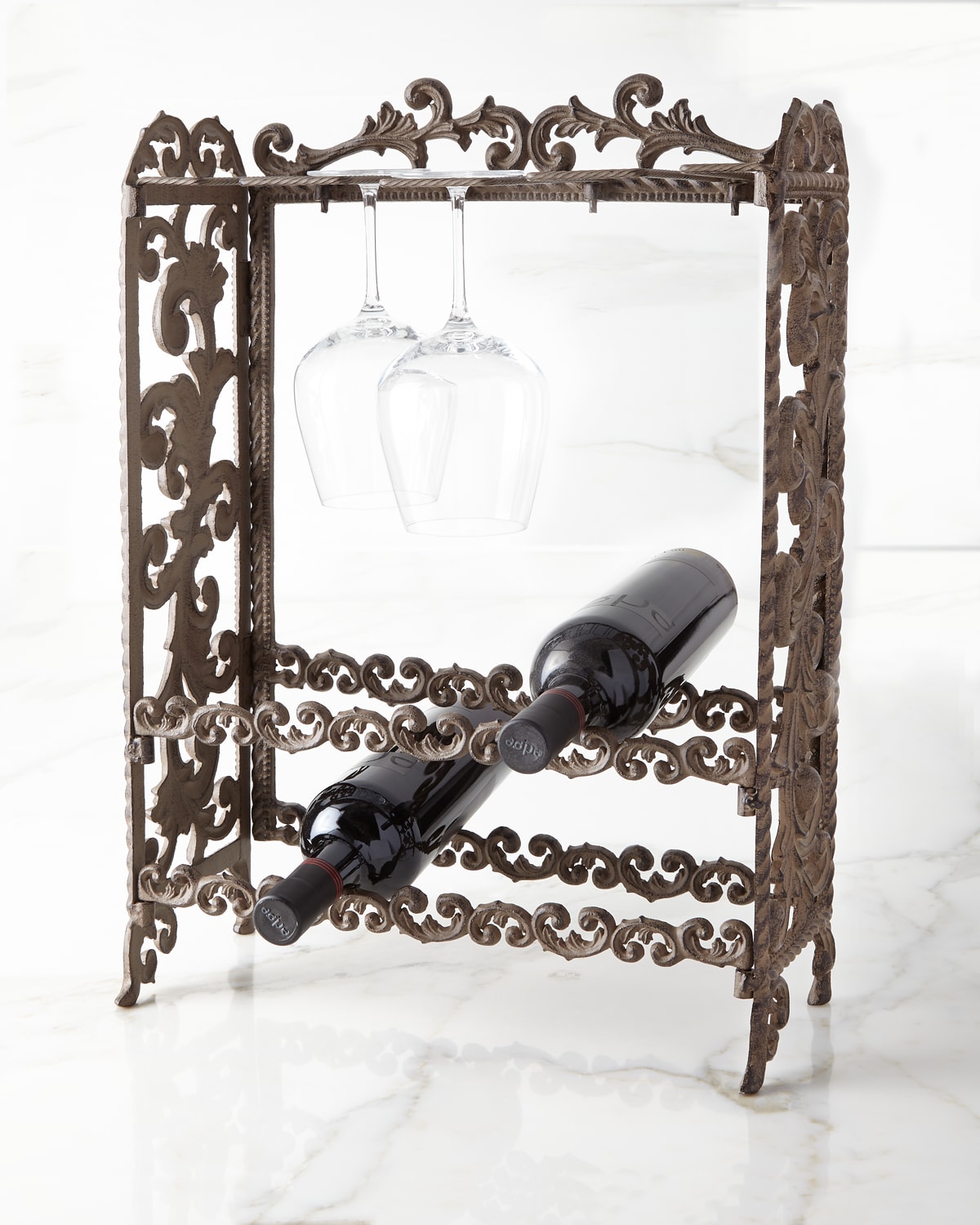 G G Collection Metal Acanthus Leaf Three-Bottle Wine Holder | Neiman Marcus