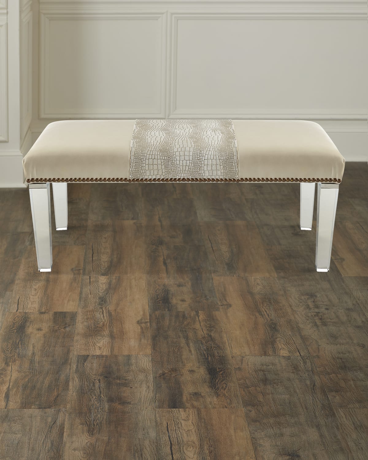 Massoud Centaur Croc-Embossed Leather Bench | Neiman Marcus