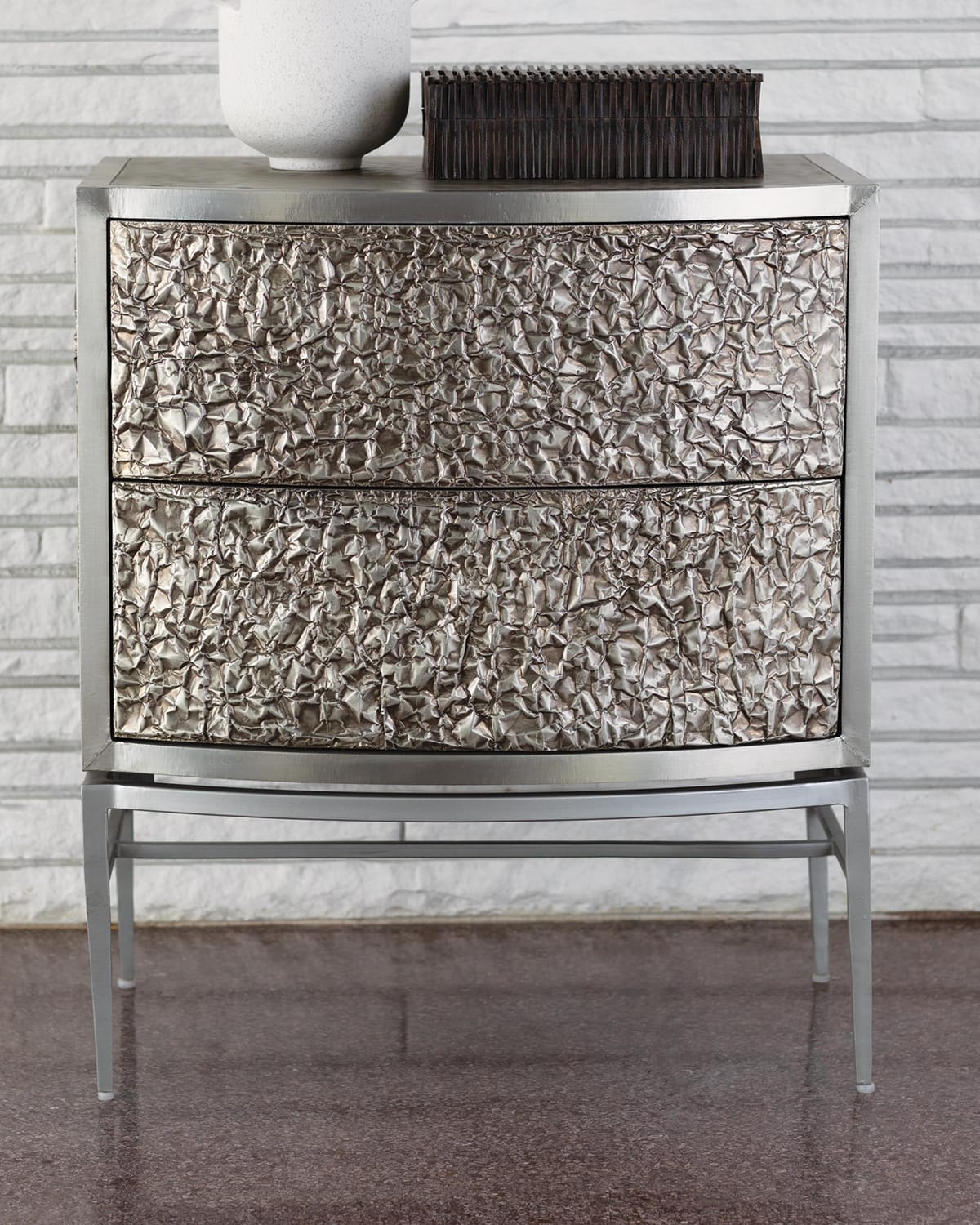 Global Views Crinkle Bronze Bedside Chest | Neiman Marcus