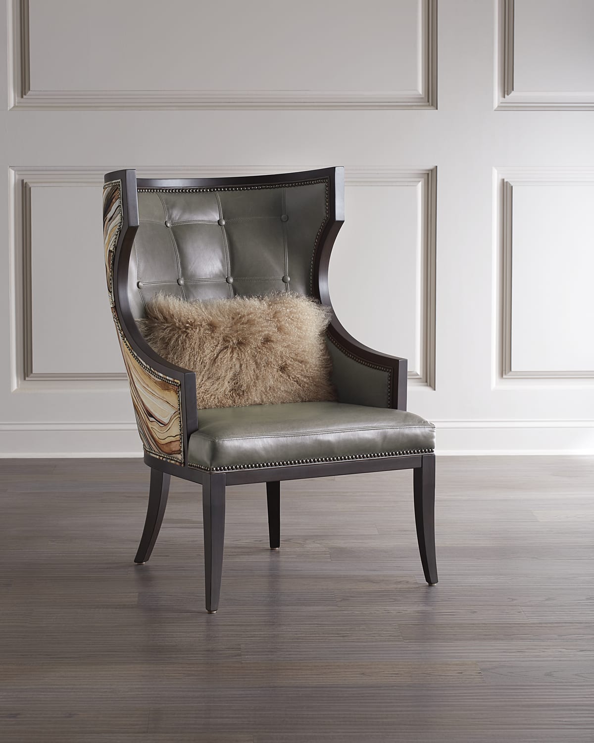 Massoud Wilder Leather Zebra Wing Chair | Neiman Marcus