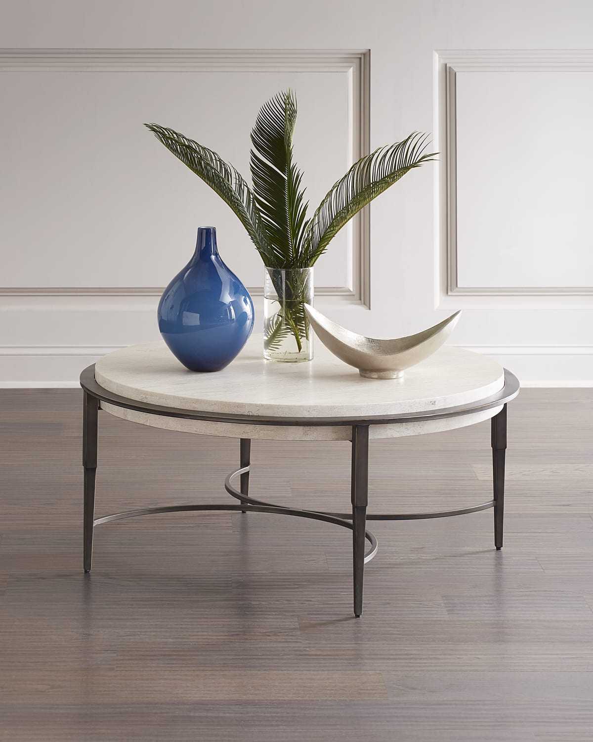 Bernhardt Barclay Round Travertine Drink Table | Neiman Marcus