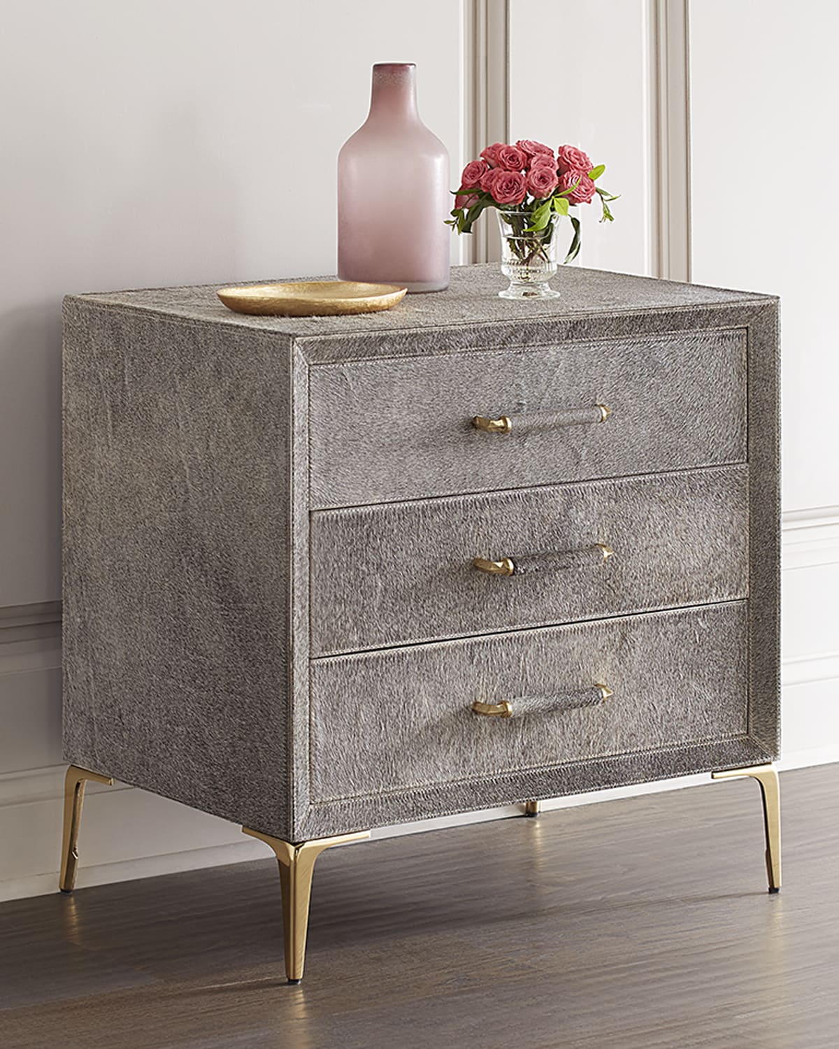 Interlude Home Cassian Hairhide 3-Drawer Chest | Neiman Marcus
