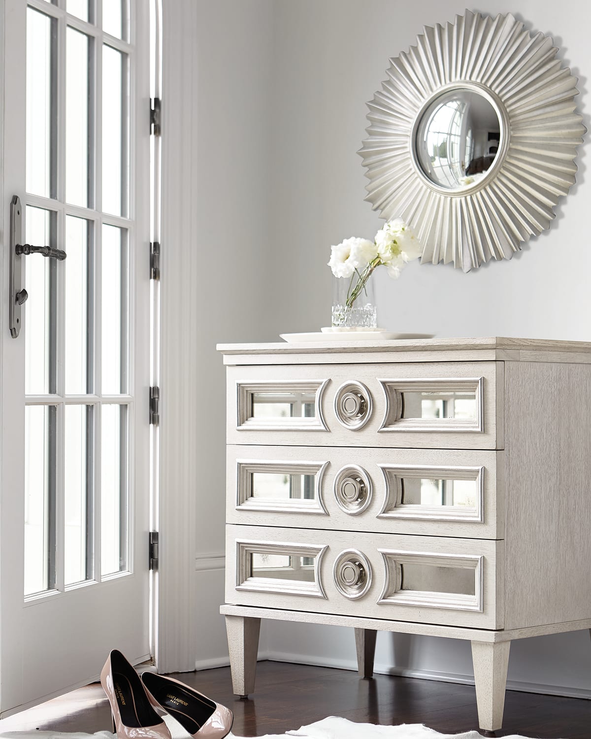 Jamie Young Large Round Mirror in Brown Leather | Neiman Marcus