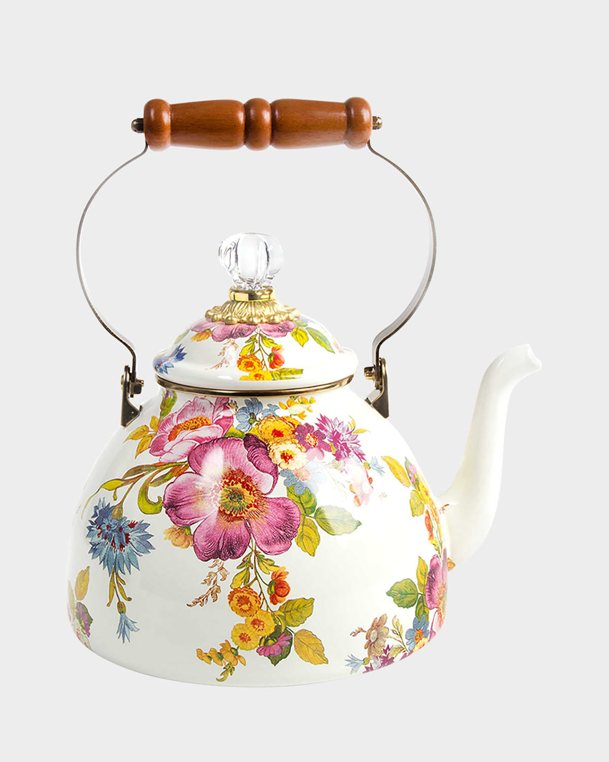 MacKenzie-Childs Wildflowers Pink Enamel 2-Quart Tea Kettle | Neiman Marcus
