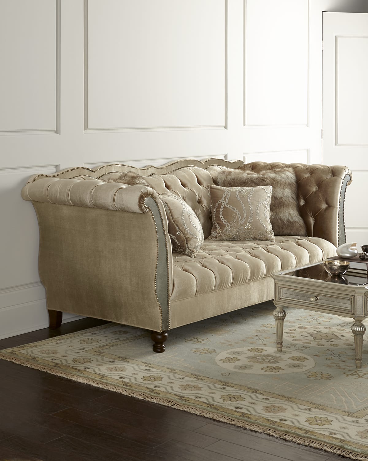 Haute House Rebecca Mirrored Tufted Sofa 122" | Neiman Marcus
