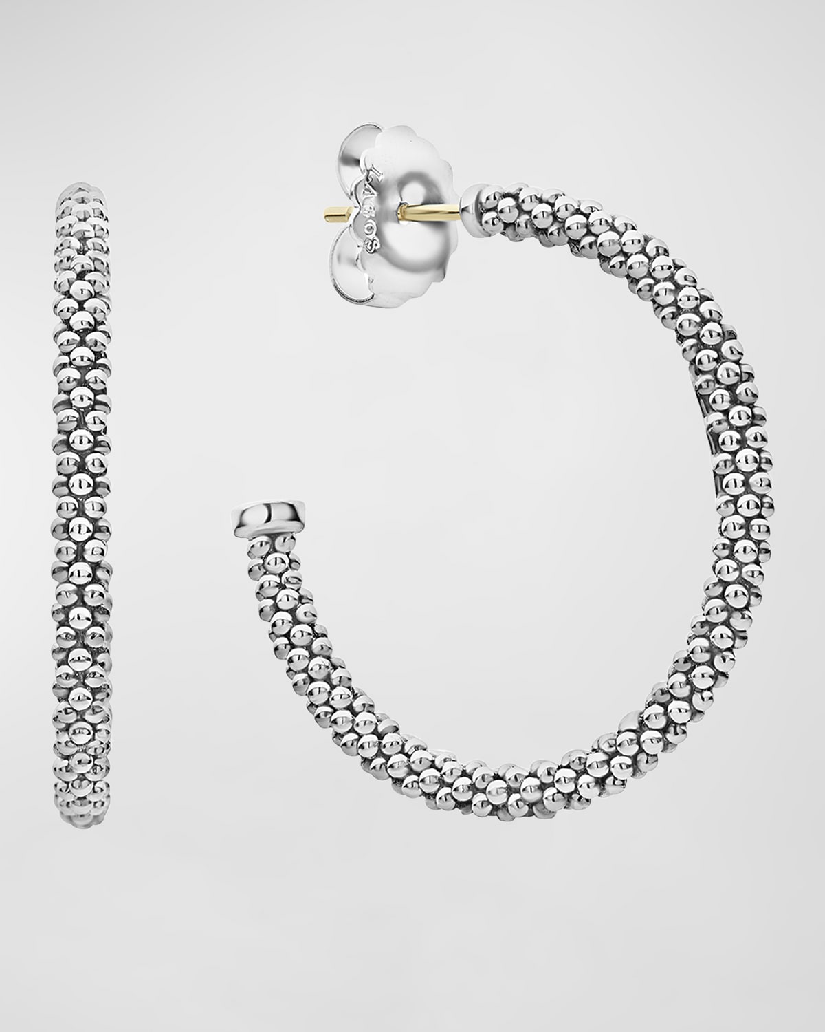 LAGOS High Bar Two-Tone Rose Gold 28mm Caviar Smooth Bar Hoop Earrings ...