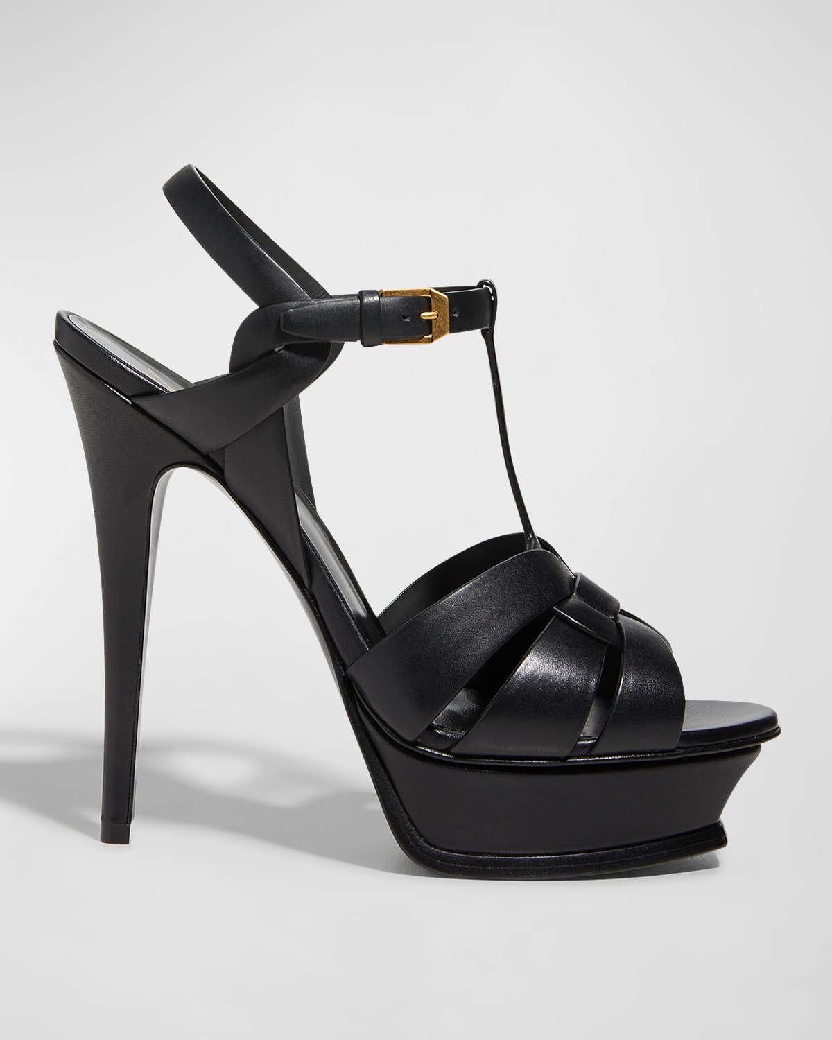 Saint Laurent Tribute Leather T-Strap Platform Sandals | Neiman Marcus