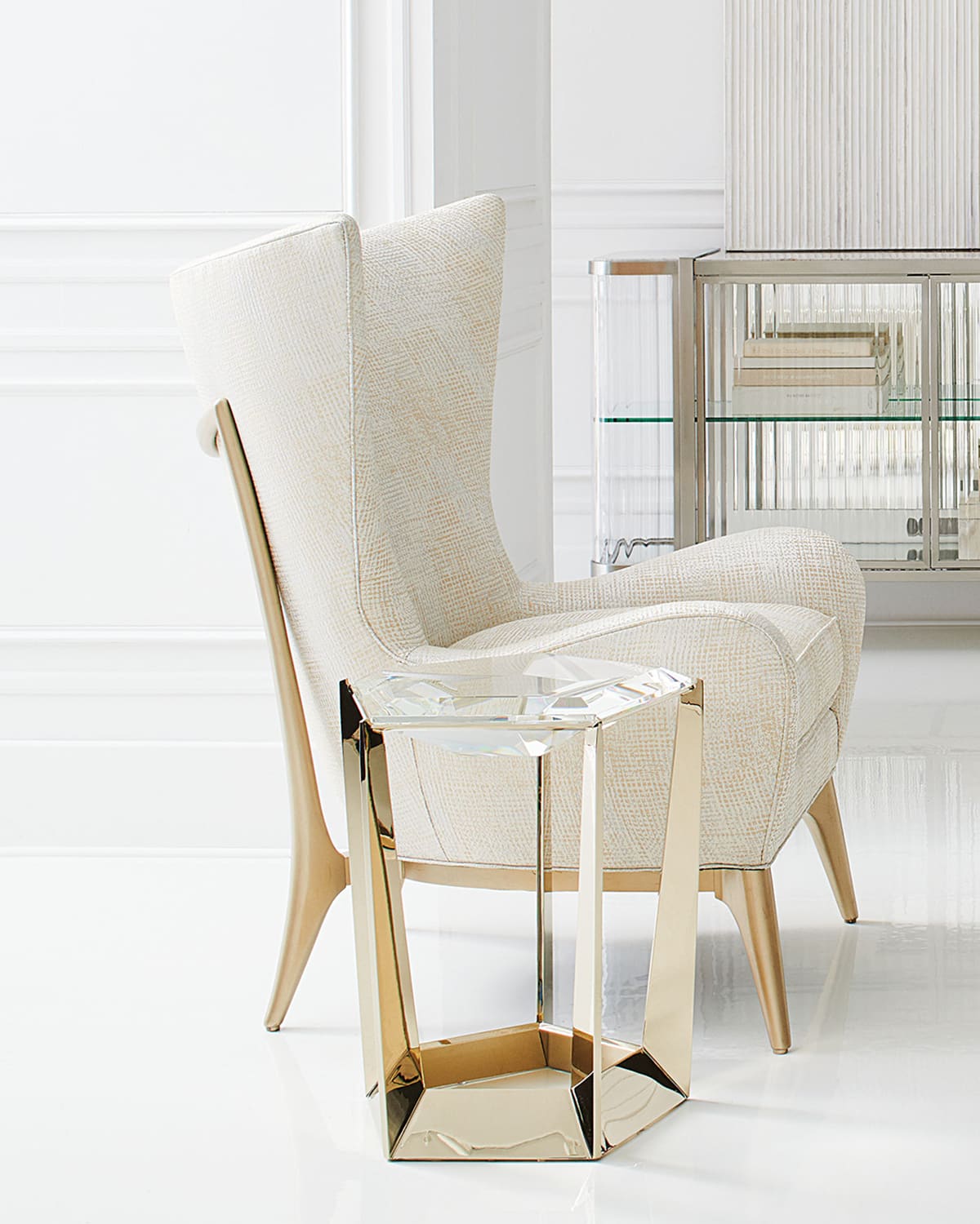 John-Richard Collection Duchess Cylinder Crystal Side Table | Neiman Marcus