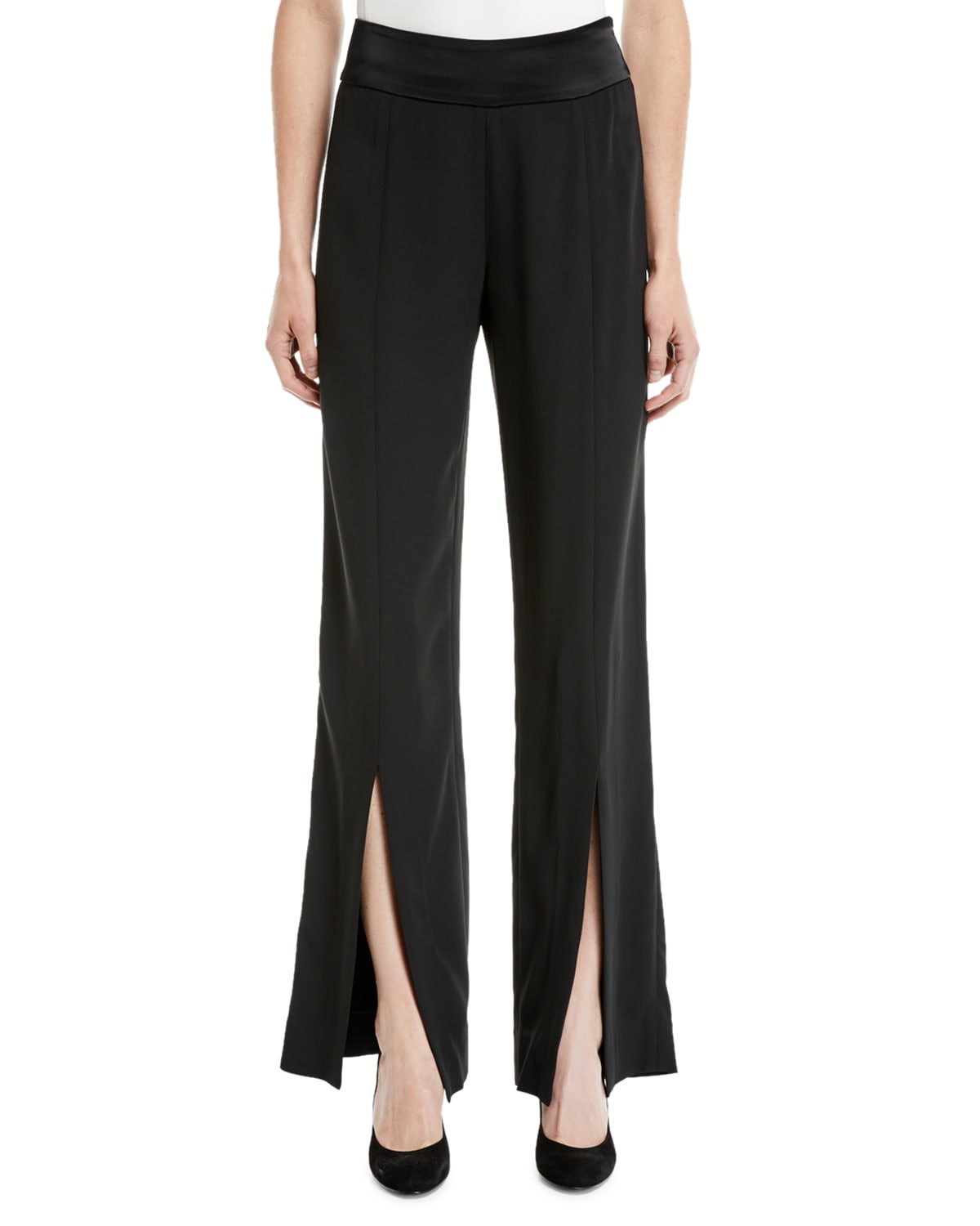 Alice + Olivia Jody Satin Front-Slit Pants | Neiman Marcus