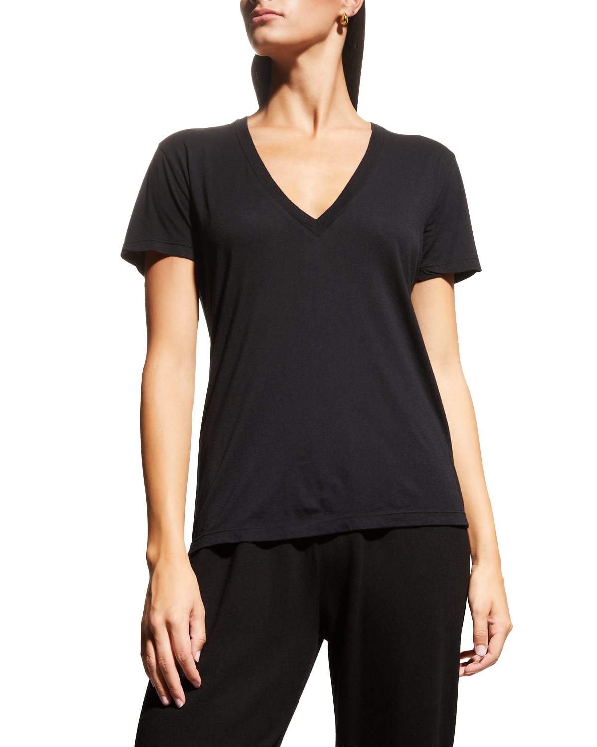 Monrow V-Neck Short-Sleeve Slub Jersey Tee | Neiman Marcus