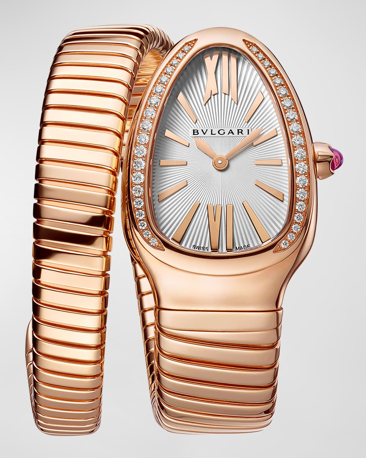 BVLGARI 35mm Serpenti Spiga Diamond Coil Watch, Black/Rose | Neiman Marcus