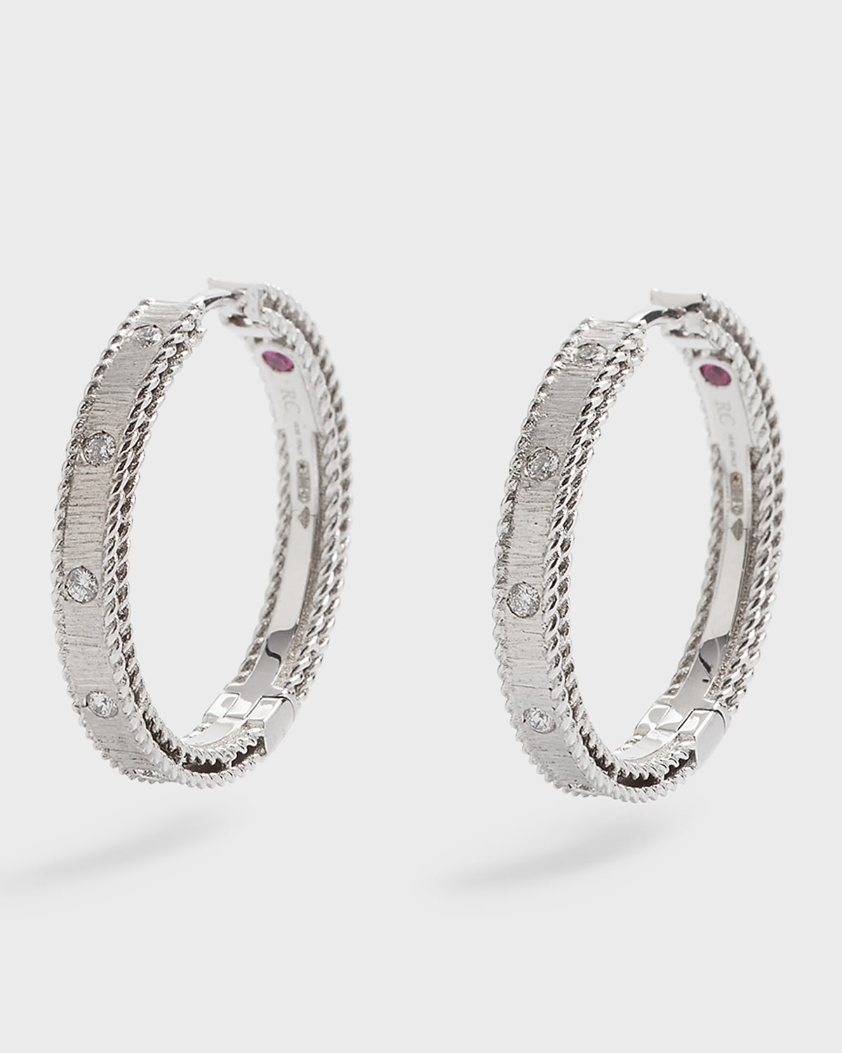 Roberto Coin 18k White Gold Diamond Small Hoop Earrings | Neiman Marcus Roberto Coin 18k White Gold Diamond Small Hoop Earrings | Neiman Marcus