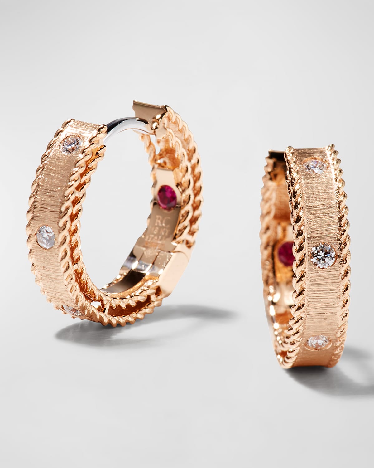 Roberto Coin 18k White Gold Diamond Small Hoop Earrings | Neiman Marcus