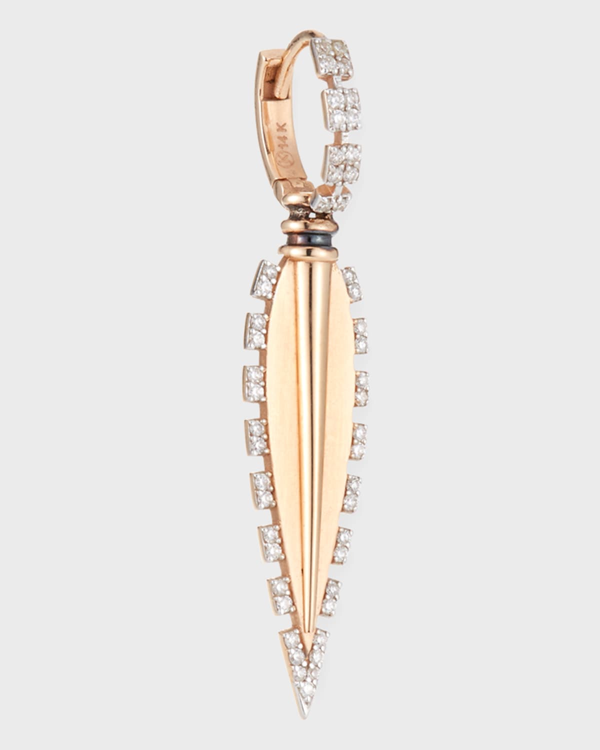 Kismet by Milka 14k Rose Gold Feather Diamond Hoop Drop Earring (Single ...