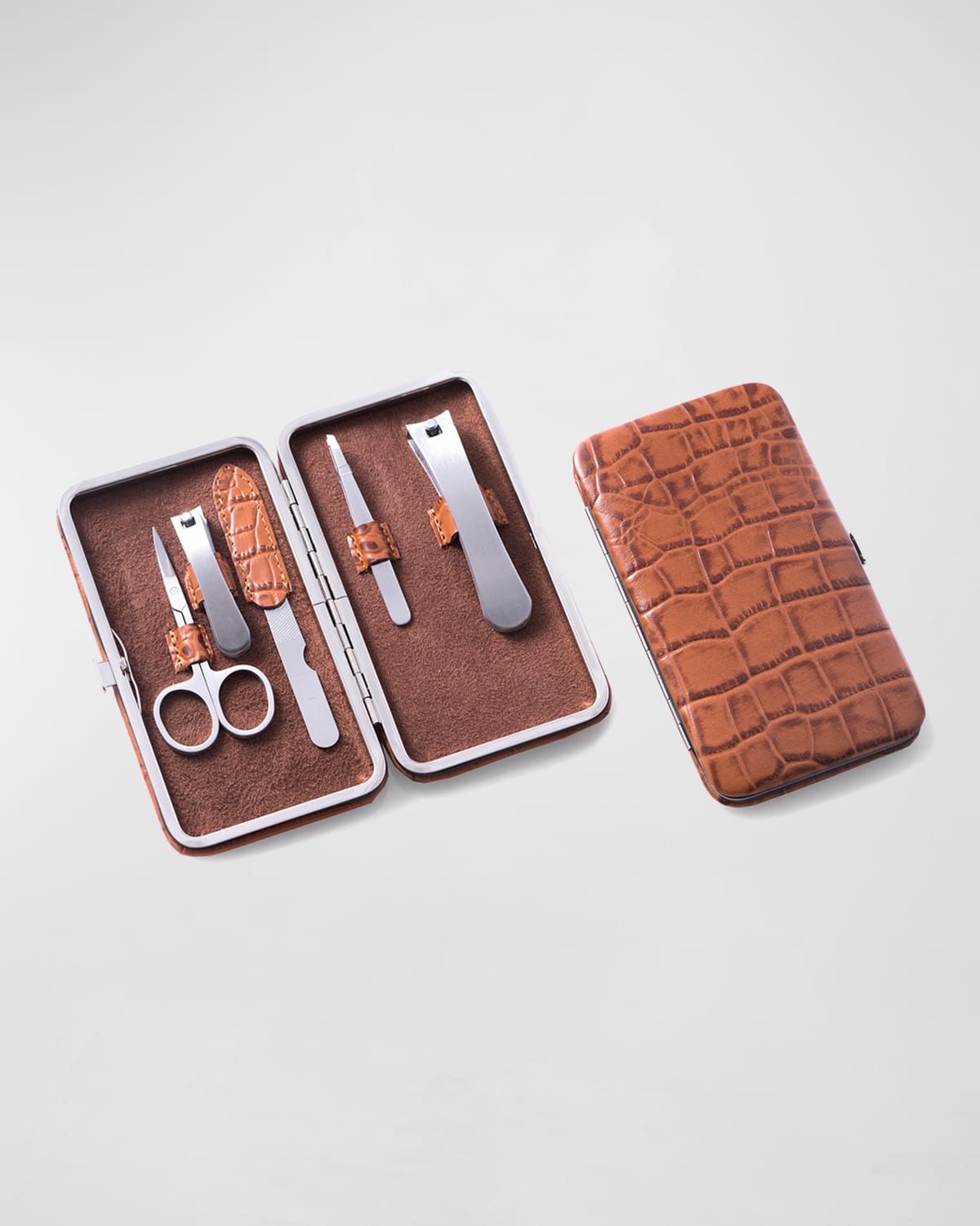 Bey-Berk 5-Piece Embossed Leather Manicure Set | Neiman Marcus