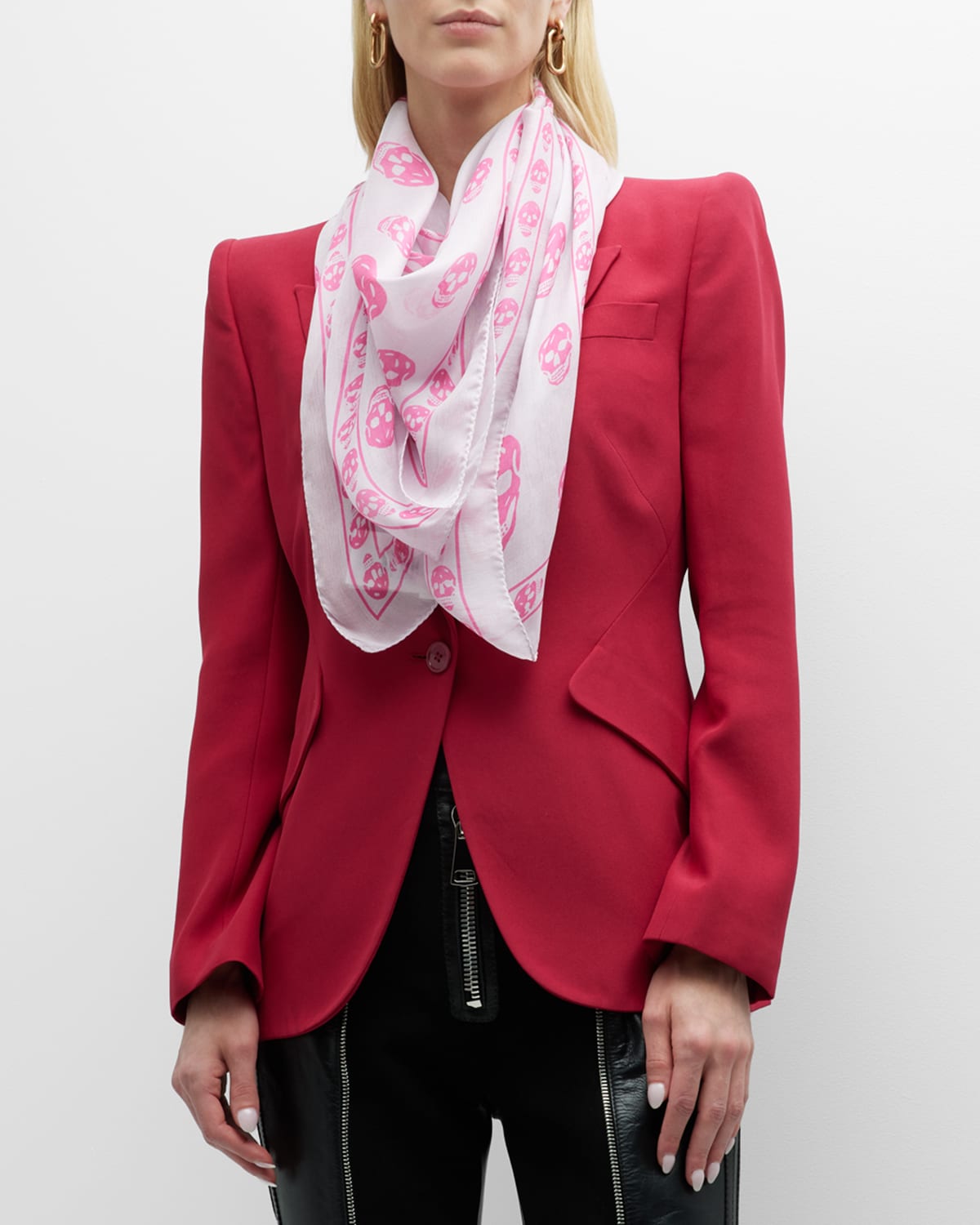 Alexander McQueen Watercolor Skull Biker Twill Silk Scarf | Neiman Marcus