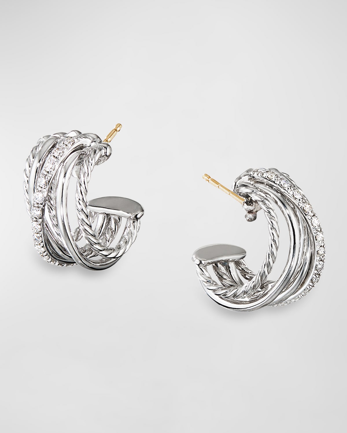 David Yurman DY Crossover Huggie Hoop Earrings w/ 18k Gold | Neiman Marcus