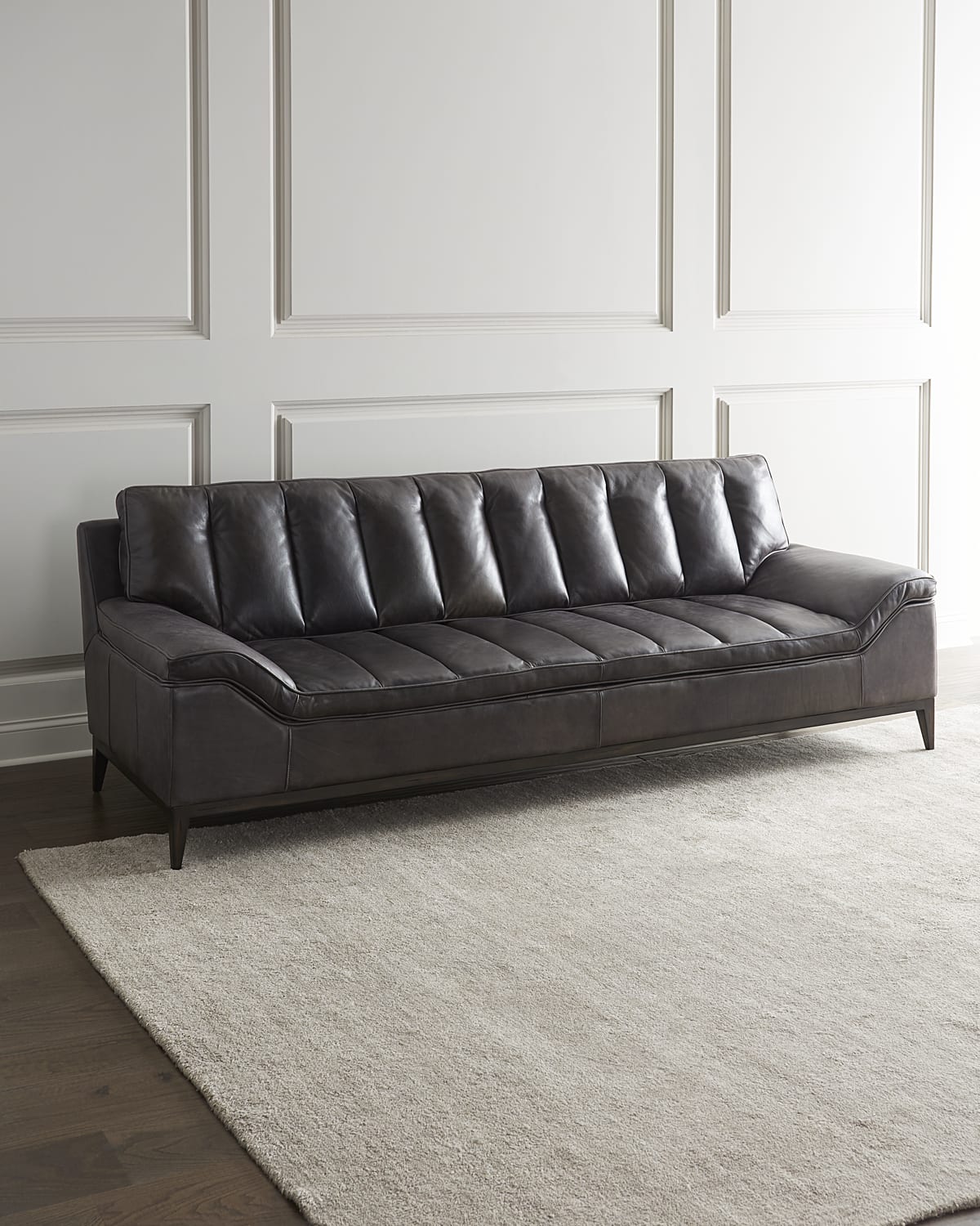 Four Hands Aldine Channel Tufted Leather Sofa, 97" | Neiman Marcus