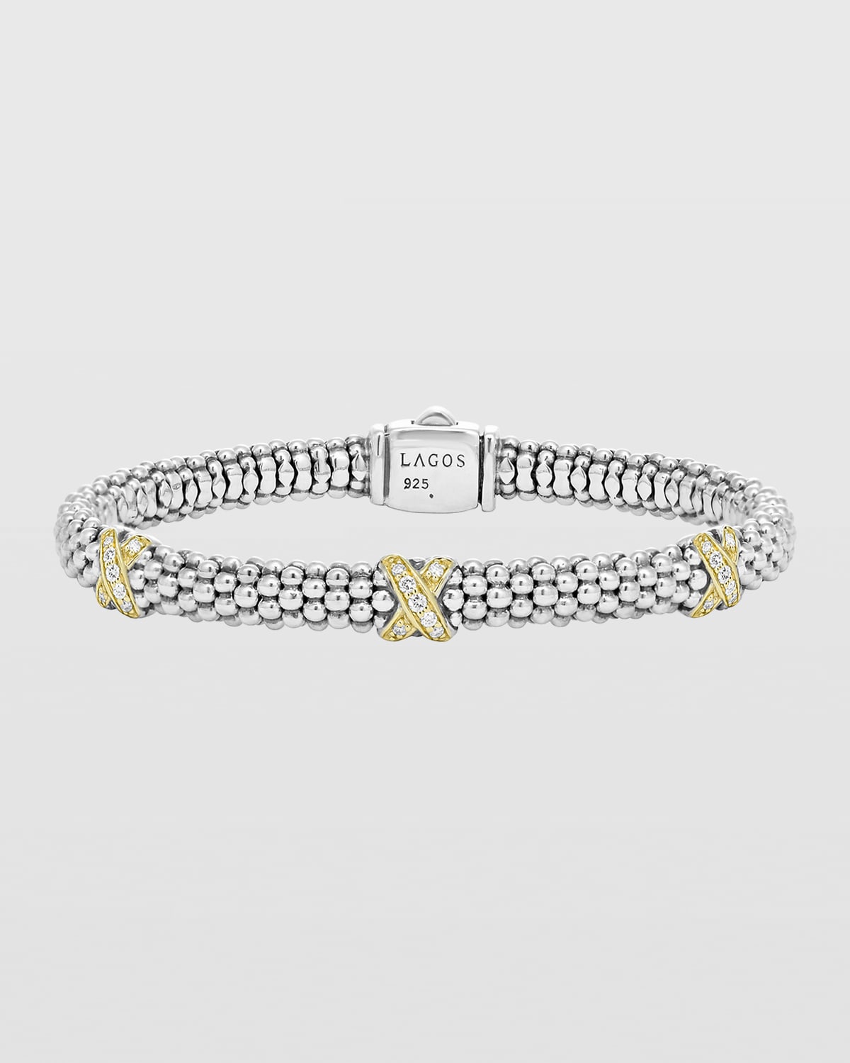 LAGOS Silver Caviar Bracelet with 18k Diamond X | Neiman Marcus