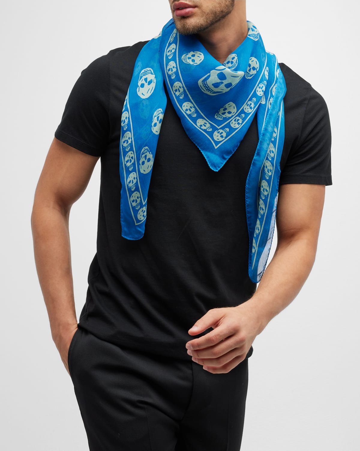 Alexander McQueen Men's Skull-Print Silk Scarf | Neiman Marcus