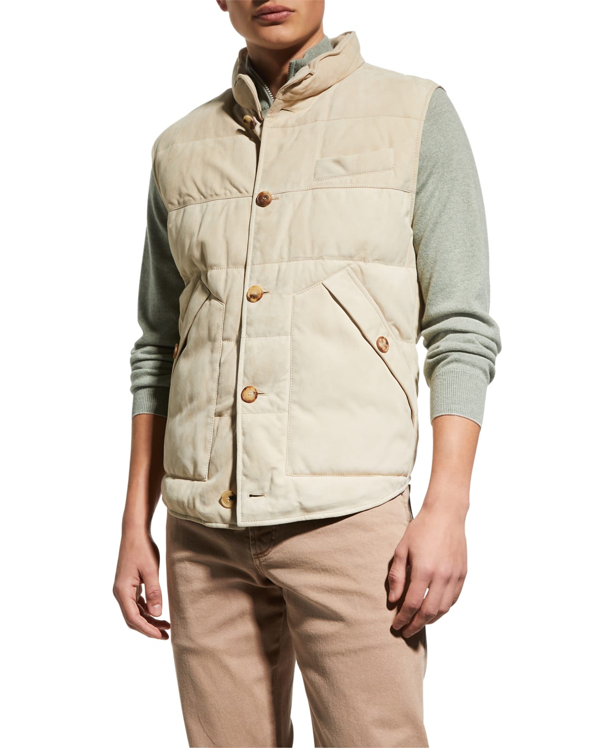 Brunello Cucinelli Men's Snap-Front Quilted Down Vest | Neiman Marcus