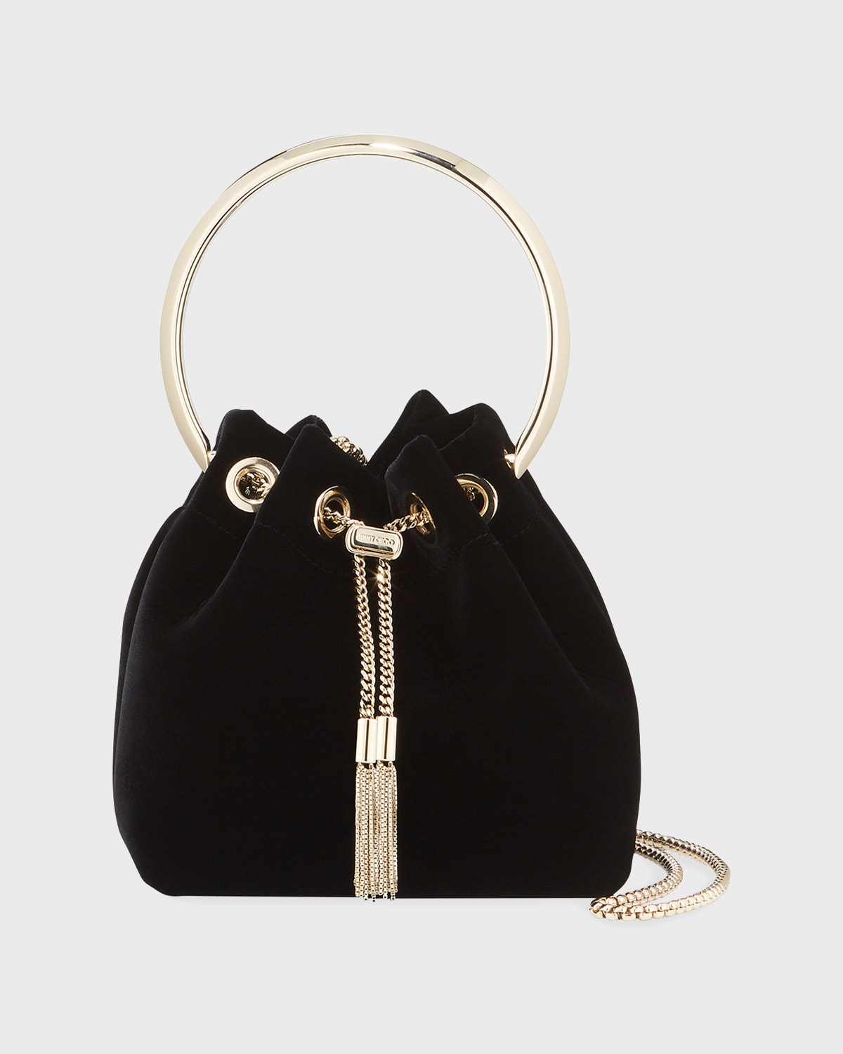 Jimmy Choo Bon Bon Mirror Fabric with Metal Handle | Neiman Marcus