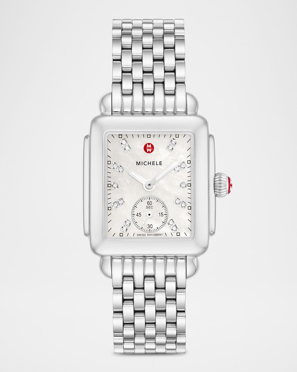 MICHELE Deco Mid Diamond and Mother-of-Pearl Dial Watch in Stainless ...