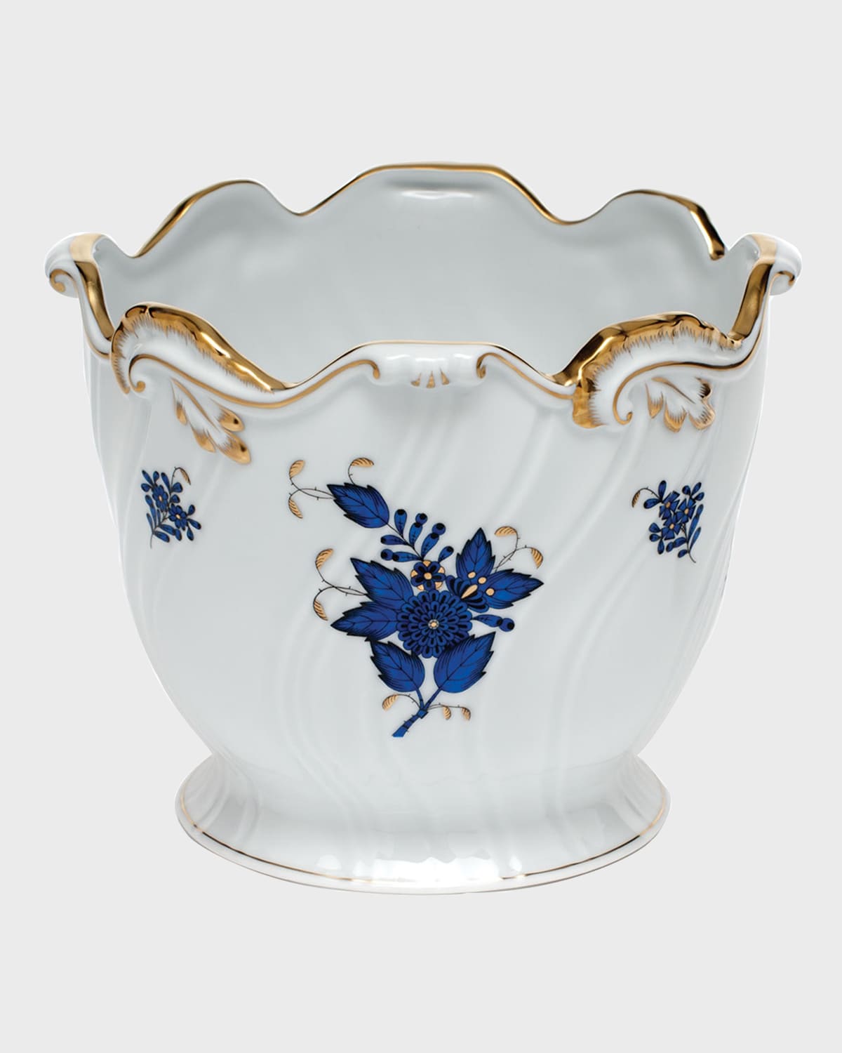 Herend Chinese Bouquet Blue Ribbed Cache Pot | Neiman Marcus