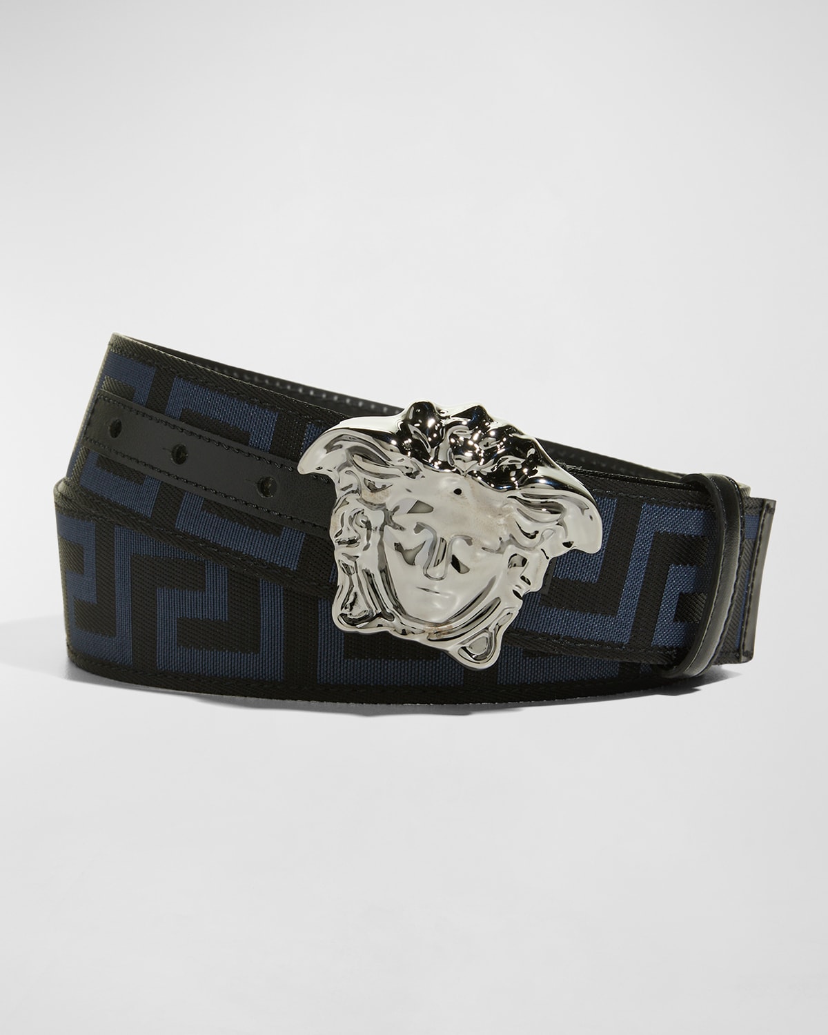 Versace Men's Tonal Medusa/Greek Key Web Belt | Neiman Marcus