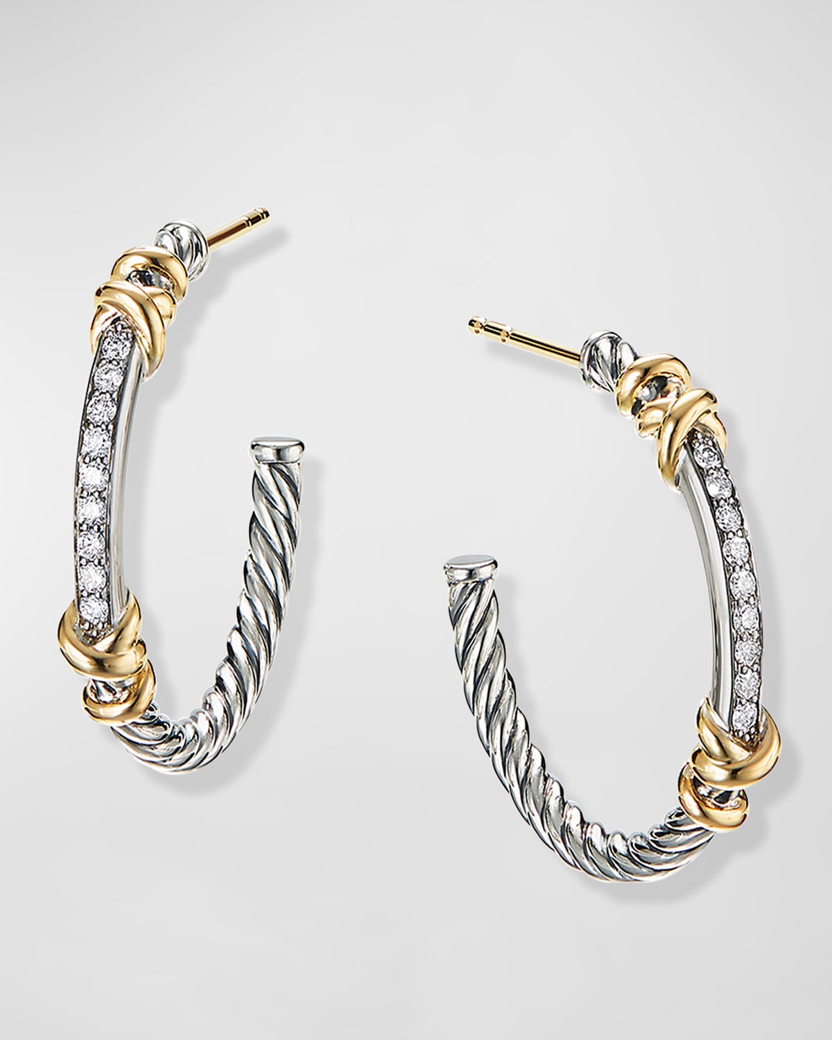 David Yurman Petite X Hoop Earrings with 18K Yellow Gold | Neiman Marcus