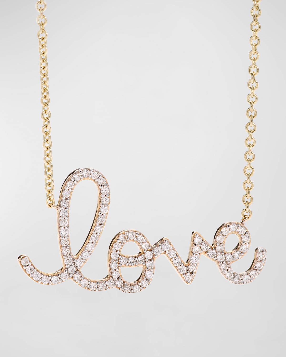 Sydney Evan 14K Yellow Gold Pure Love Script Necklace | Neiman Marcus Sydney Evan 14K Yellow Gold Pure Love Script Necklace | Neiman Marcus