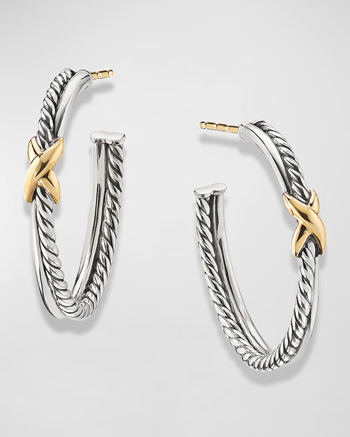 David Yurman Sculpted Cable Hoop Earrings with 18K Yellow Gold | Neiman ...