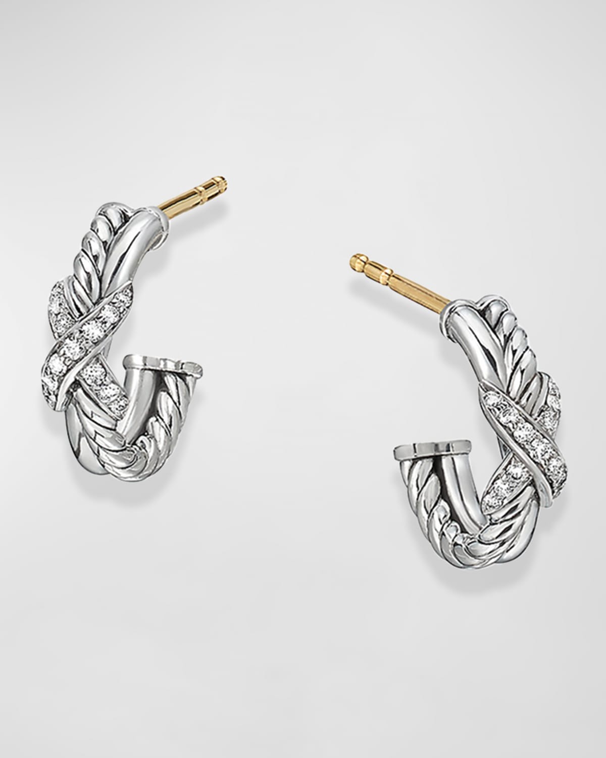 David Yurman Petite X Hoop Earrings with Diamonds and 18K Yellow Gold ...