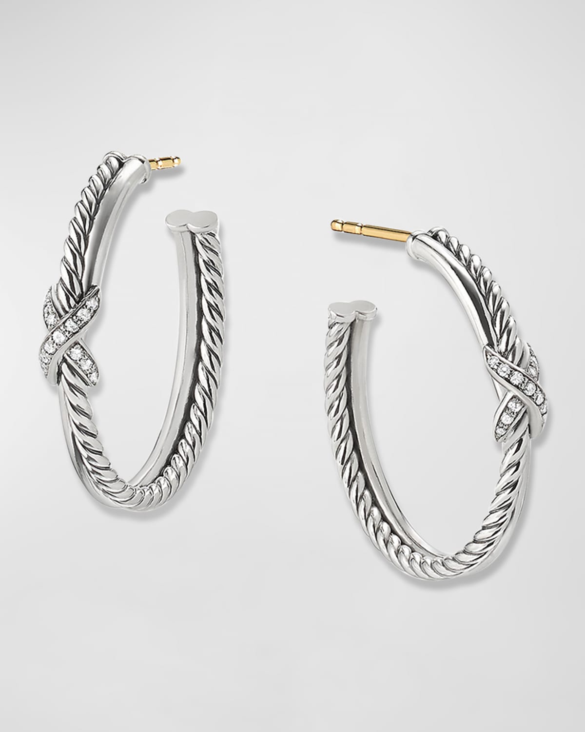 David Yurman Sculpted Cable Hoop Earrings with 18K Yellow Gold | Neiman ...