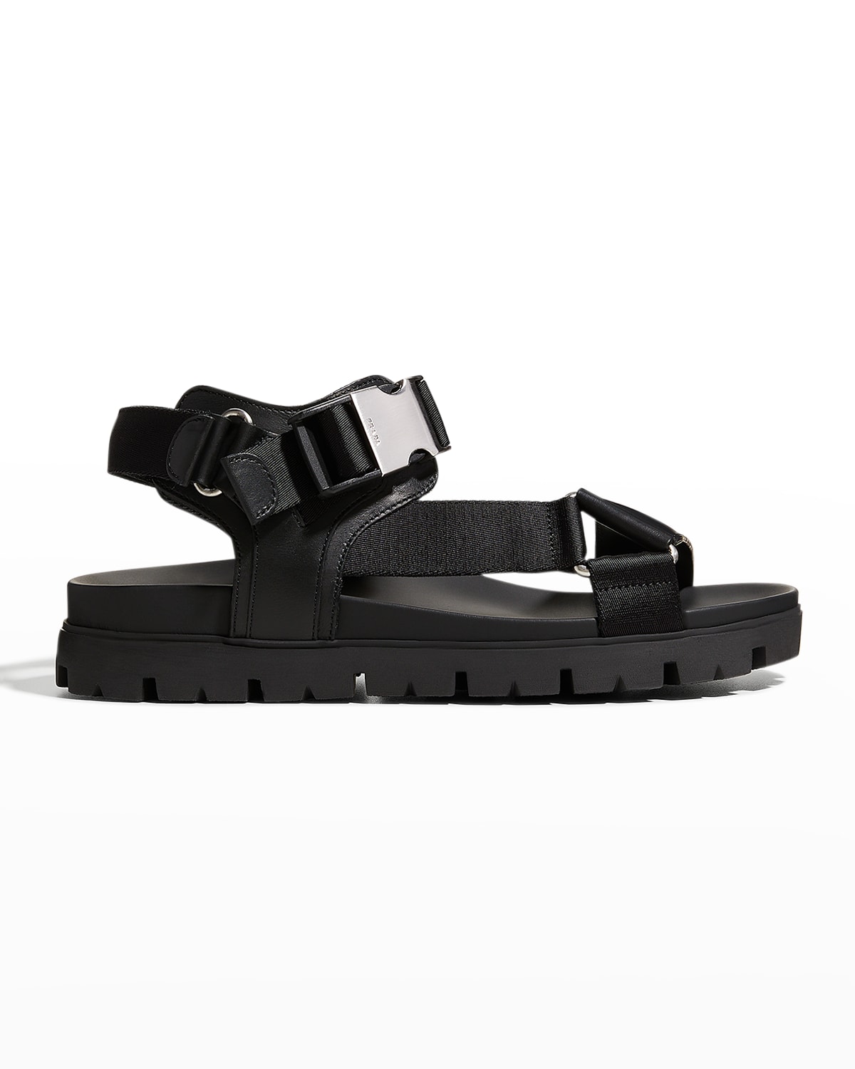 Prada Men's Leather Logo Slide Sandals | Neiman Marcus