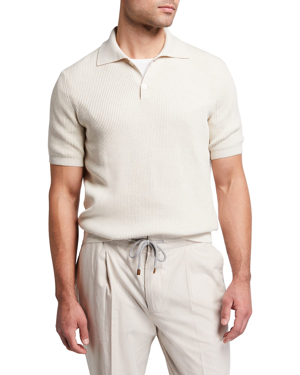 Brunello Cucinelli Men's Solid Pique Polo Shirt | Neiman Marcus