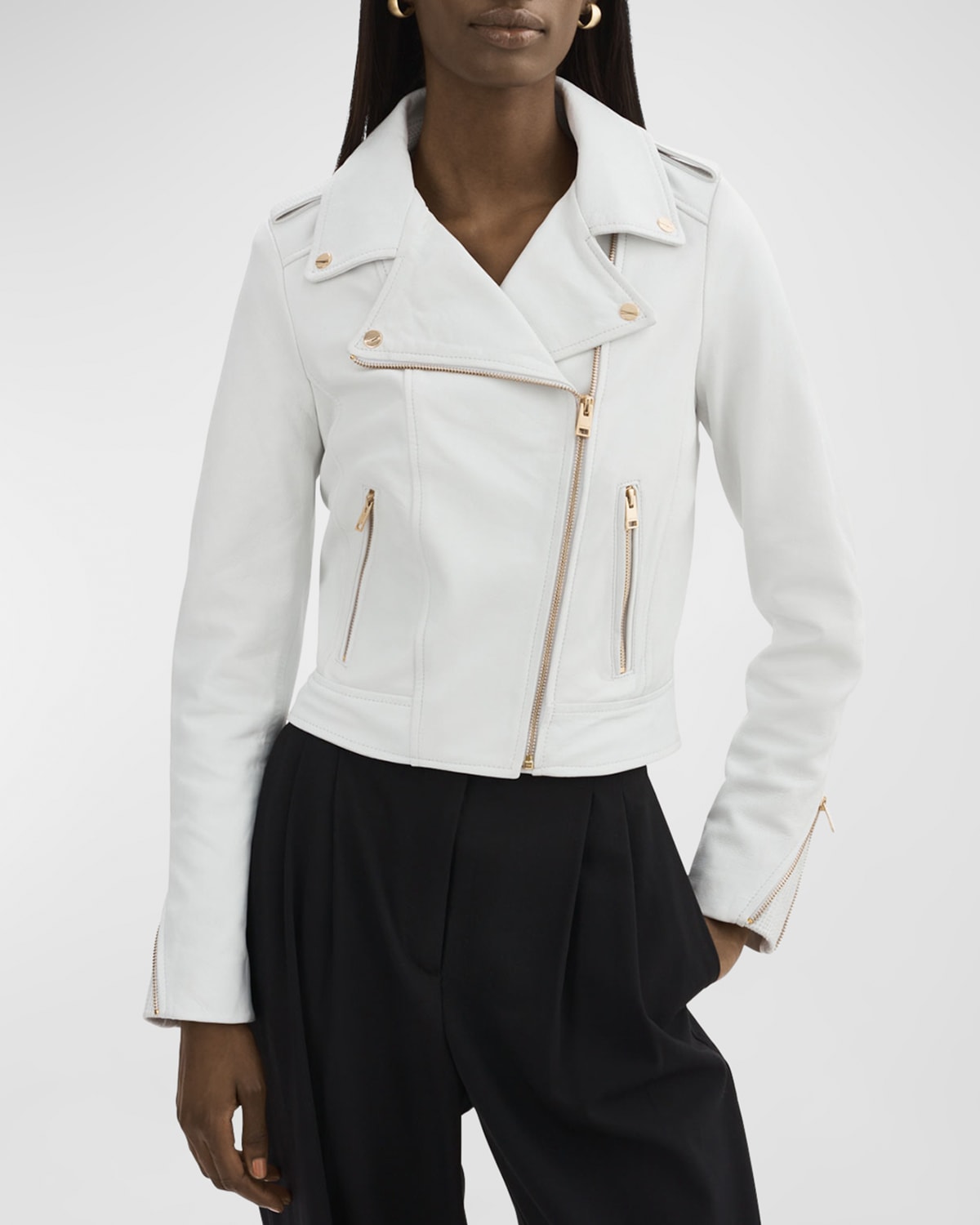 LaMarque Donna Metallic Leather Biker Jacket | Neiman Marcus