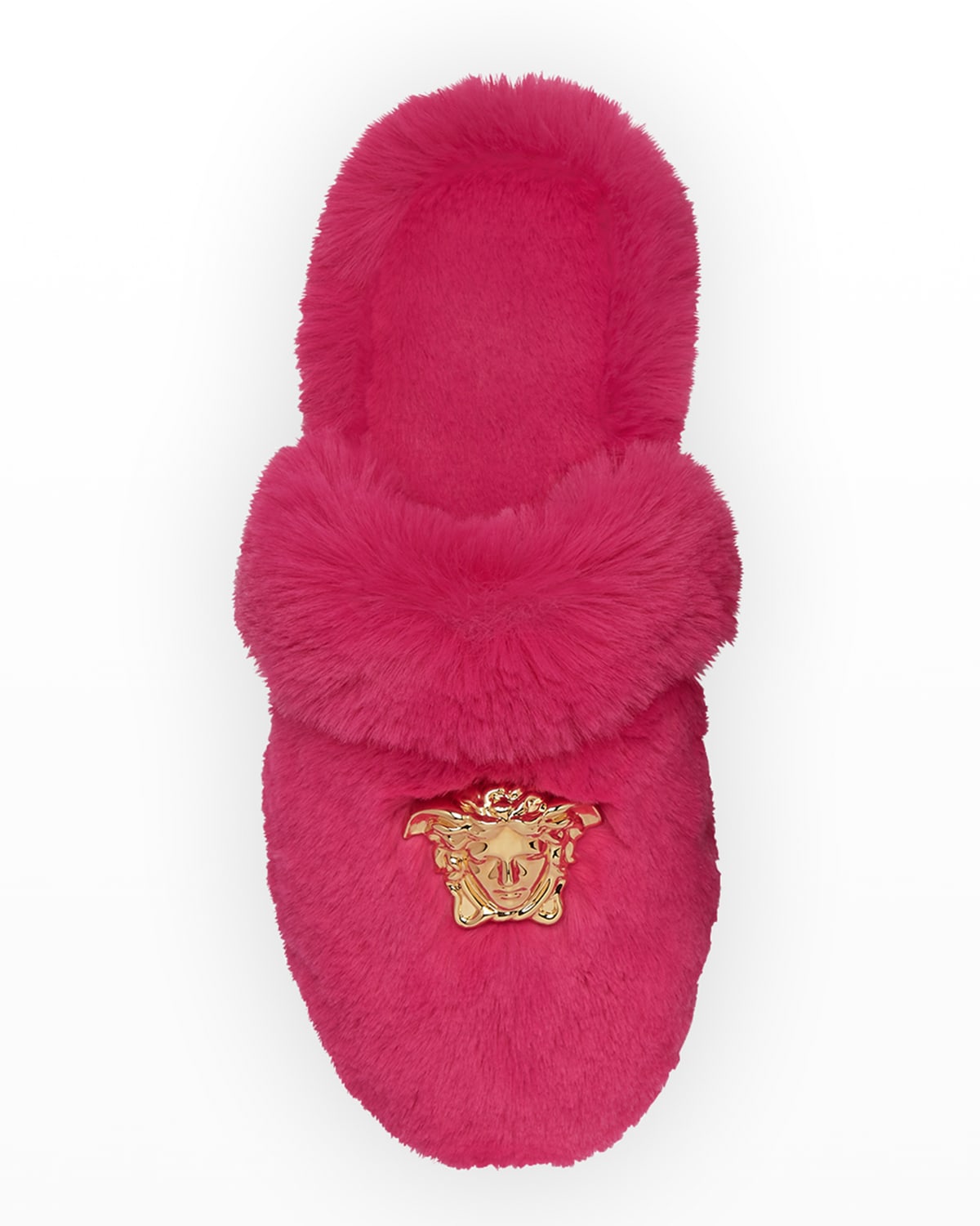 Versace Logomania Faux-Fur Slippers | Neiman Marcus