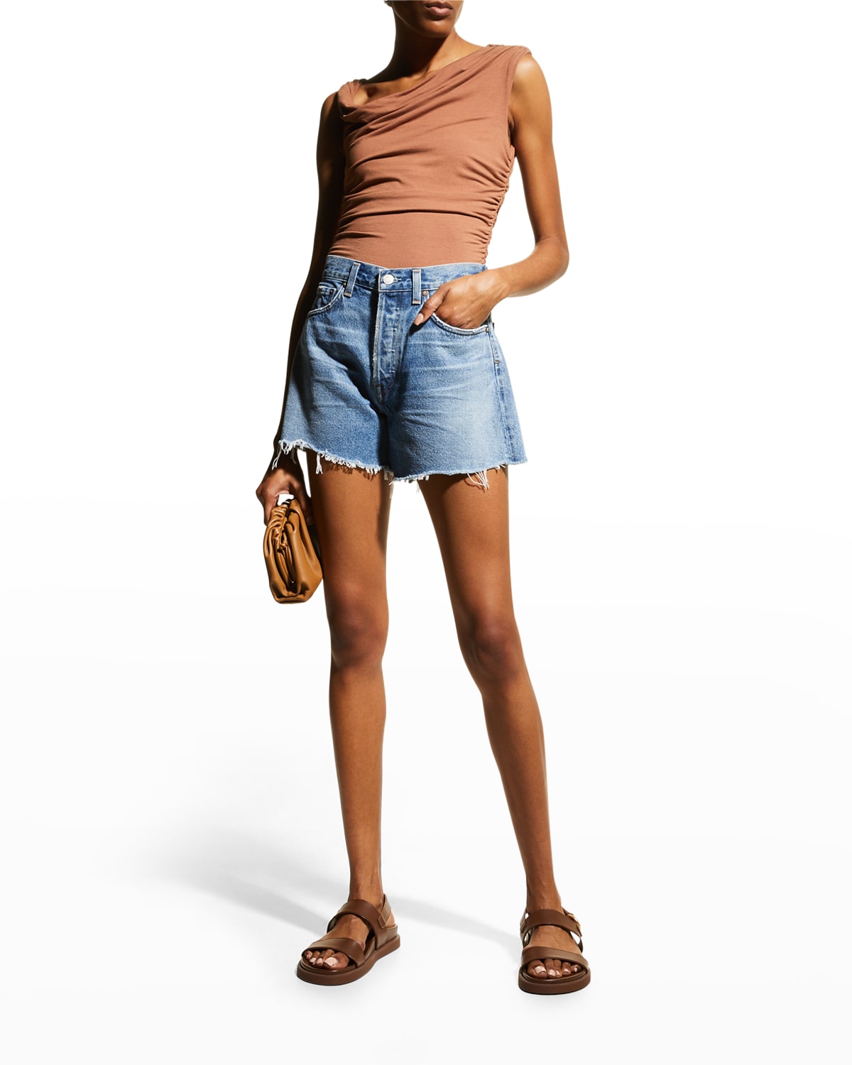 AGOLDE Parker Vintage Frayed-Hem Denim Shorts | Neiman Marcus