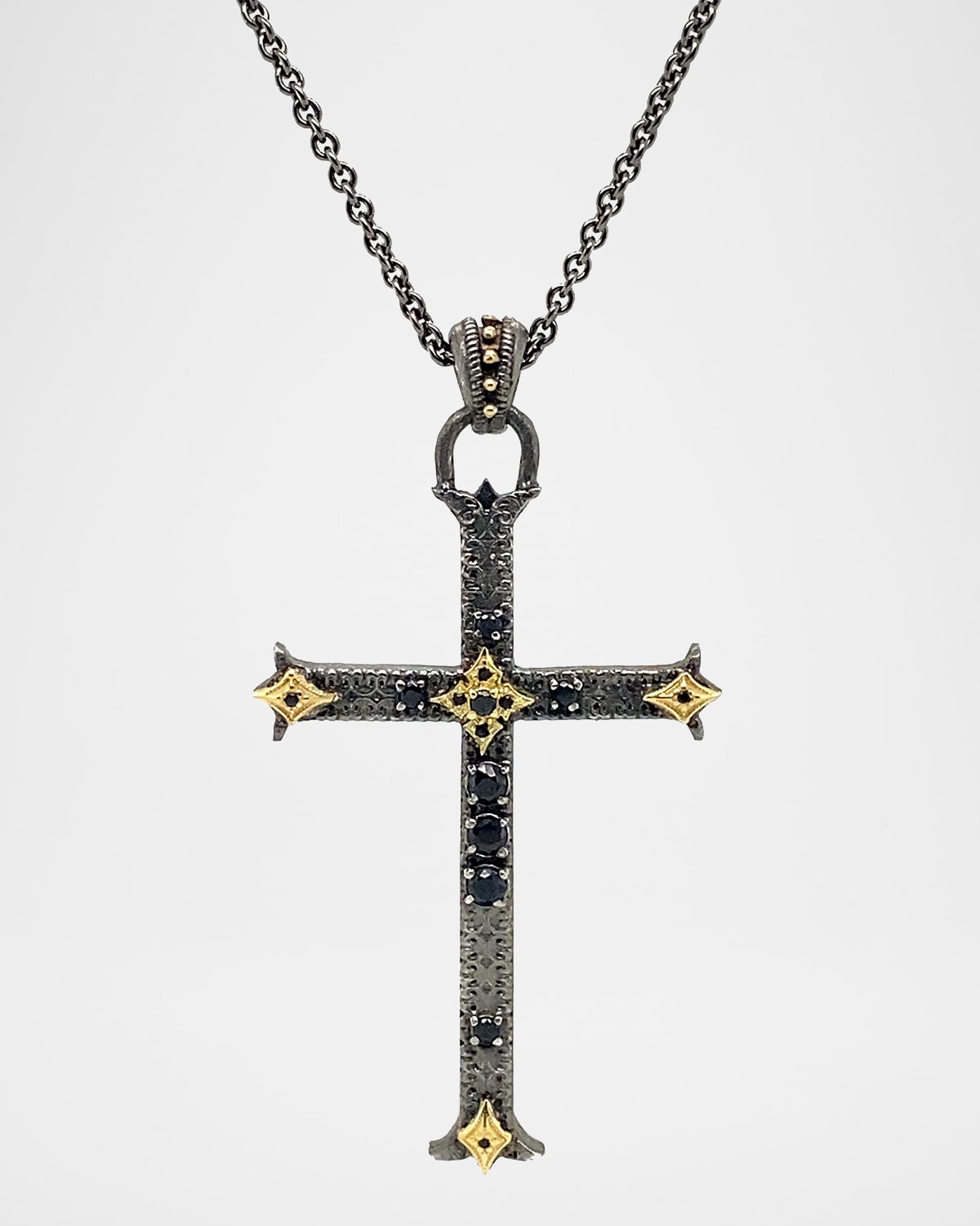 Armenta Men's Romero 18K Gold/Blackened Silver Cross Shield Pendant ...