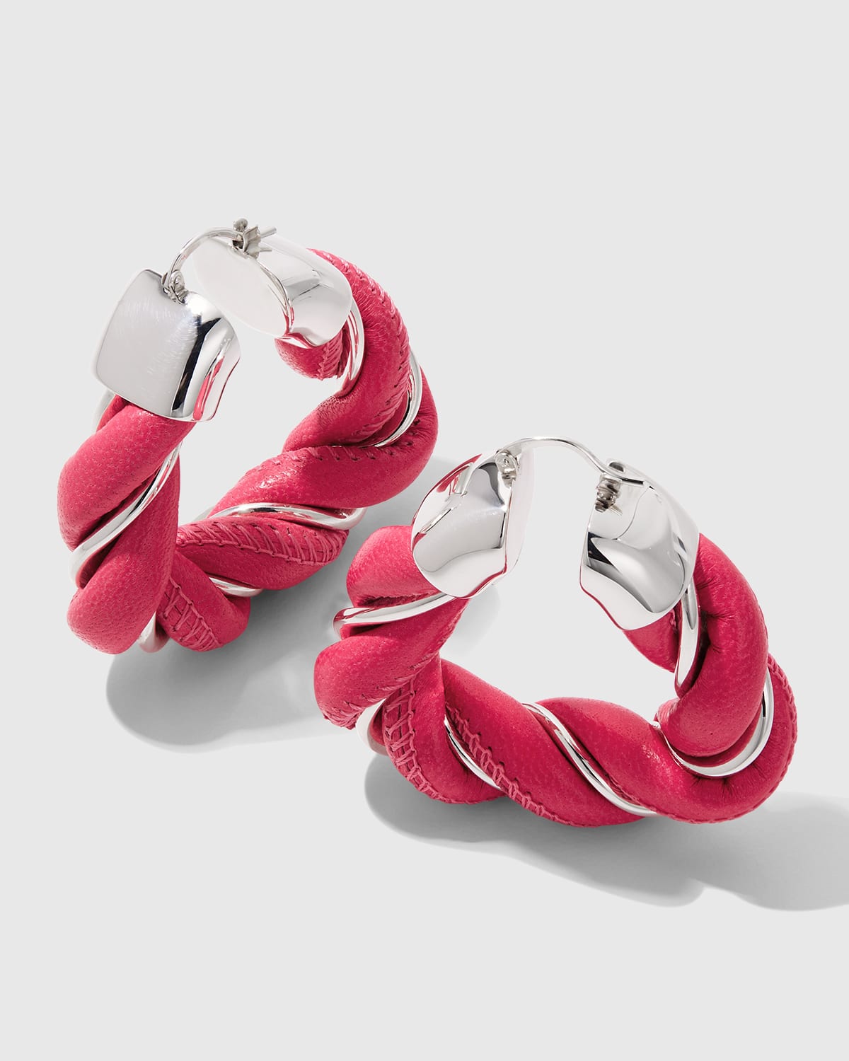 Bottega Veneta Leather Twist Triangle Hoop Earrings | Neiman Marcus